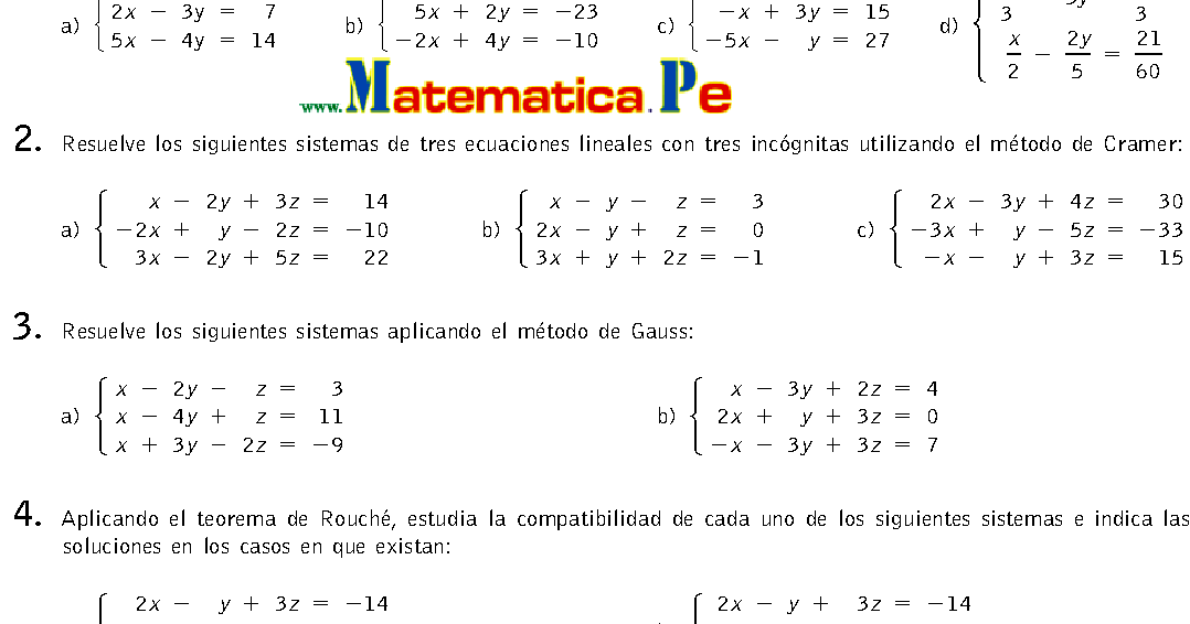 RESOLUCIÓN DE SISTEMAS DE ECUACIONES LINEALES EJERCICIOS RESUELTOS ...