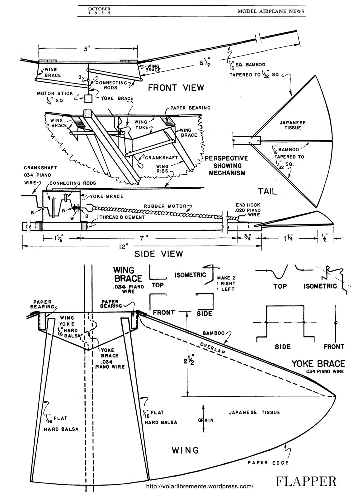 Volar Librememente Free Flight Rubber Models: FLAPPER. 1935