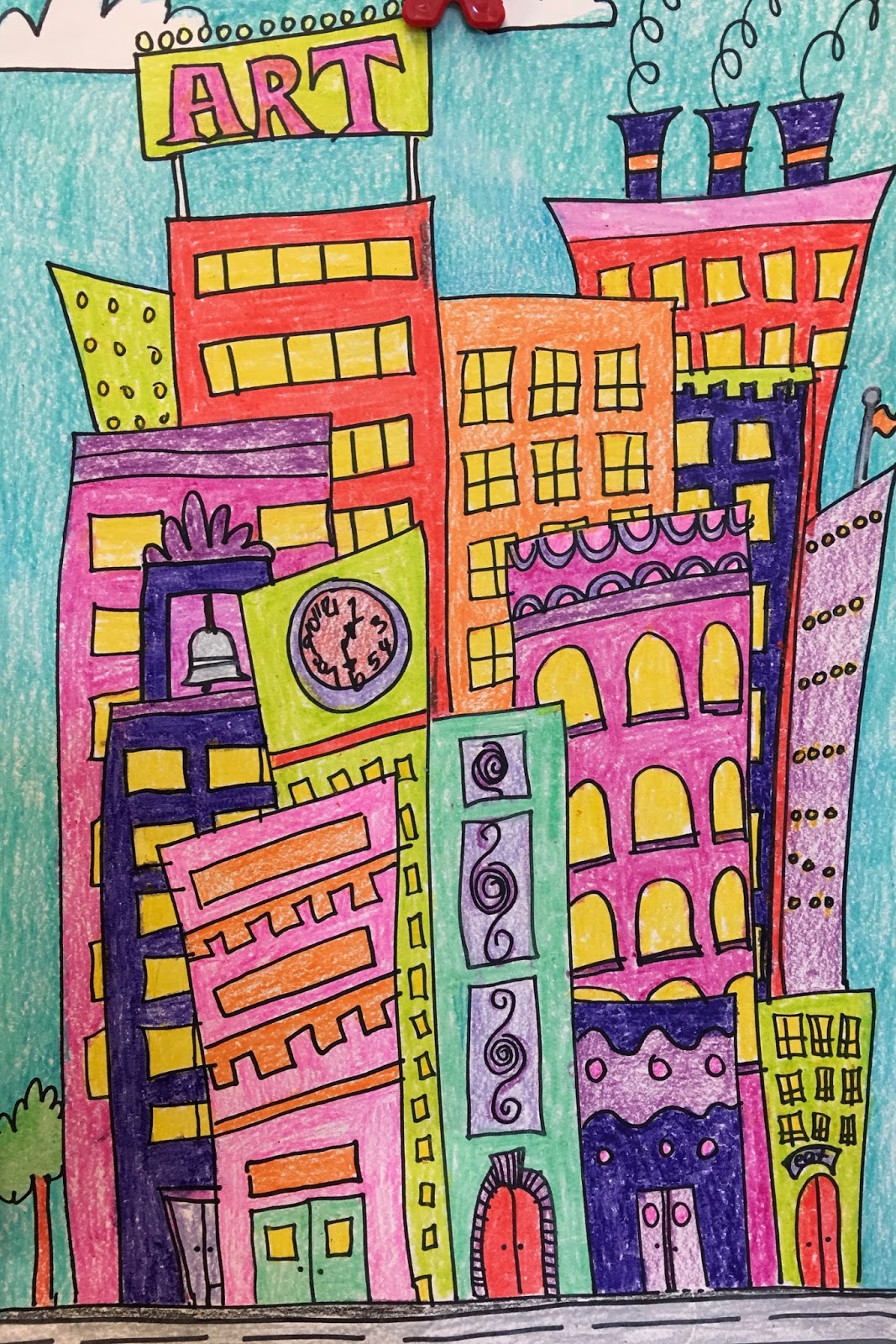 Art Room Blog: 3rd Grade Cities in the Style of IM Pei and James Rizzi ...