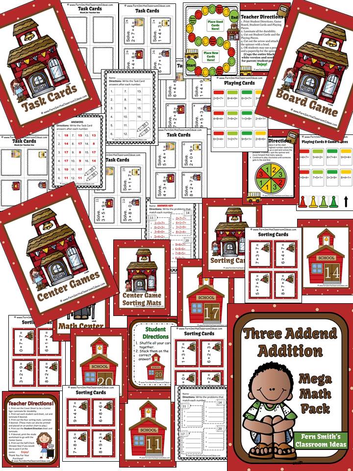 Just Published ~ Three Addend Addition Mega Math Pack - Printables and ...