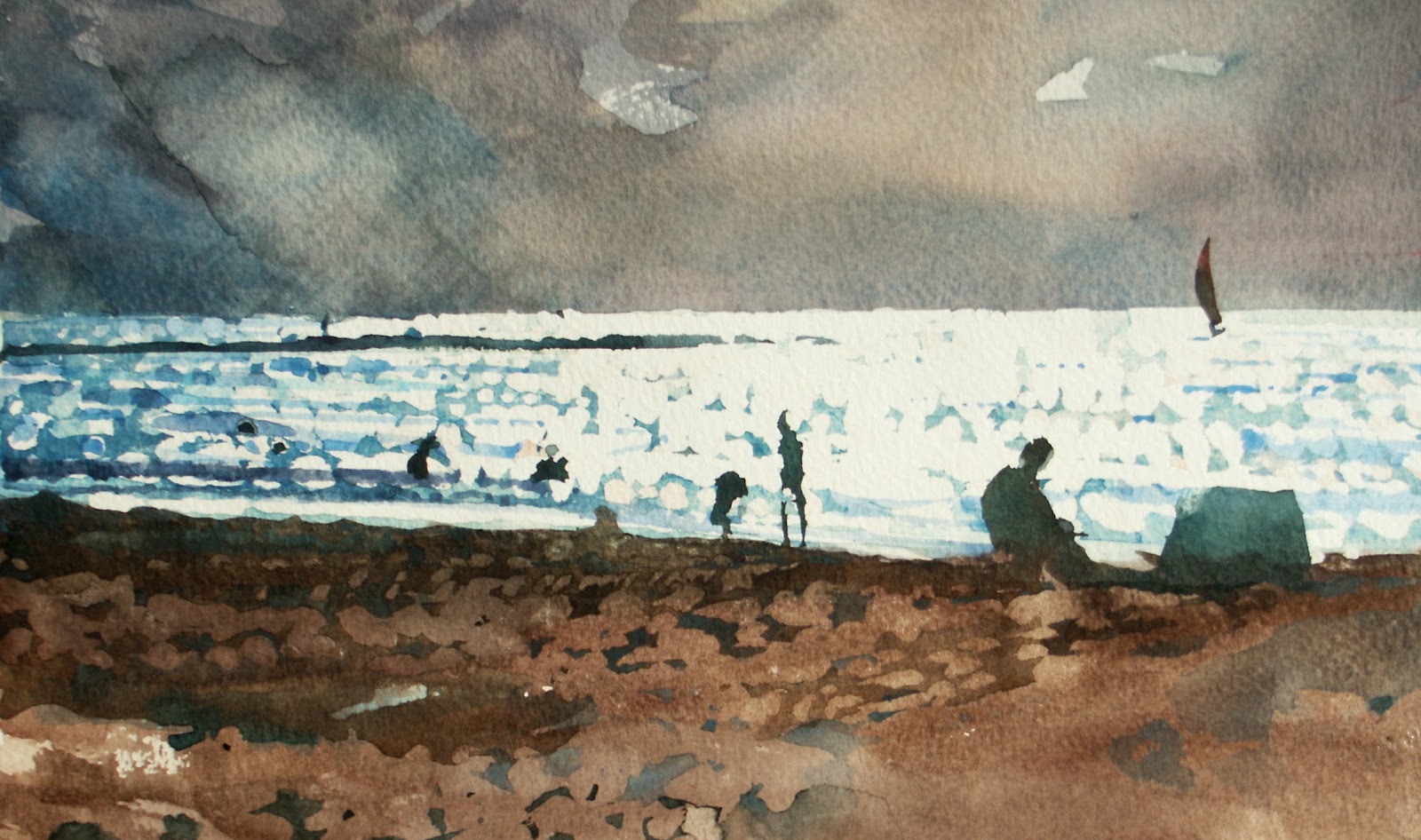 Ian Potts Artist: Hastings as the sun goes down and families play in ...