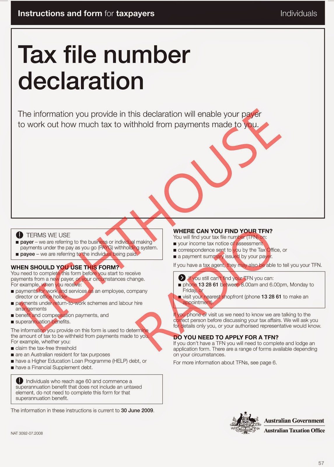 Lighthouse Radio: [澳洲資訊]Tax File Number Declaration 稅號聲明表