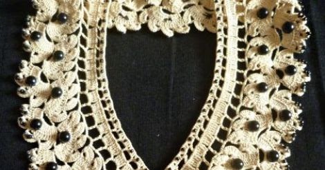 GULERE CROSETATE ROMANIA: Guler Crosetat Manual cu Frunze si Perle Model 3