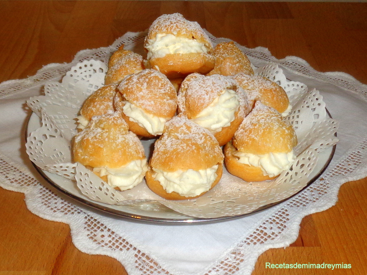 RECETAS DE MI MADRE Y MIAS: Profiteroles rellenos de nata