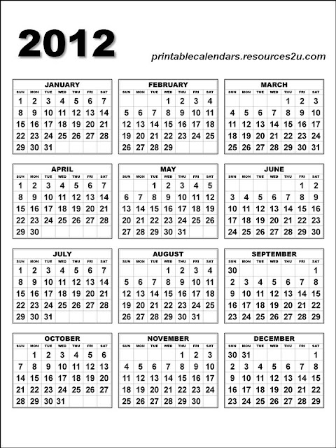 2011: Vertical 2012 Calendar printable