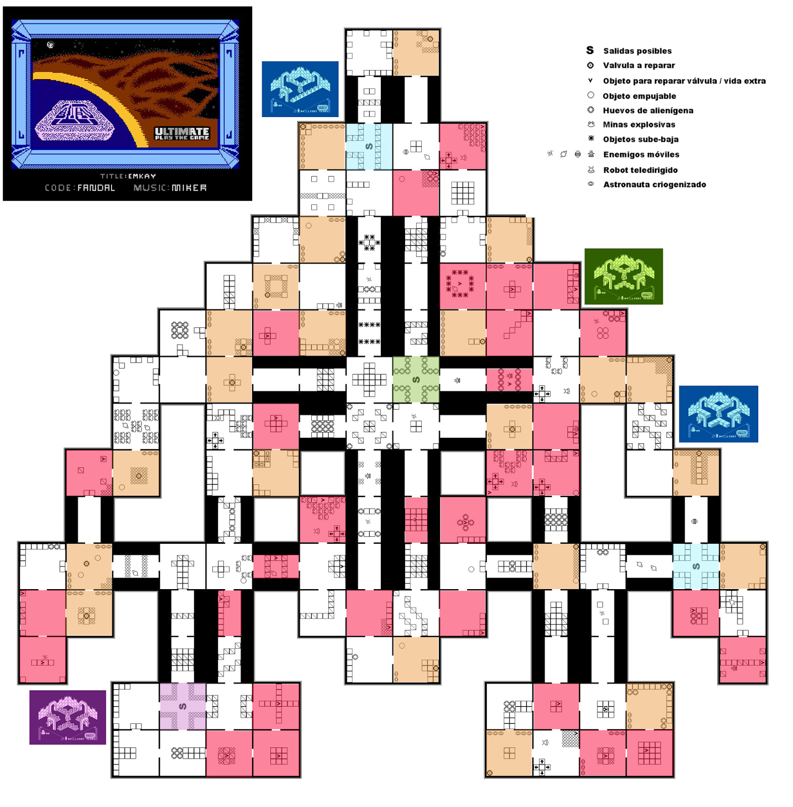 Mapas y claves de Alien 8 para Atari