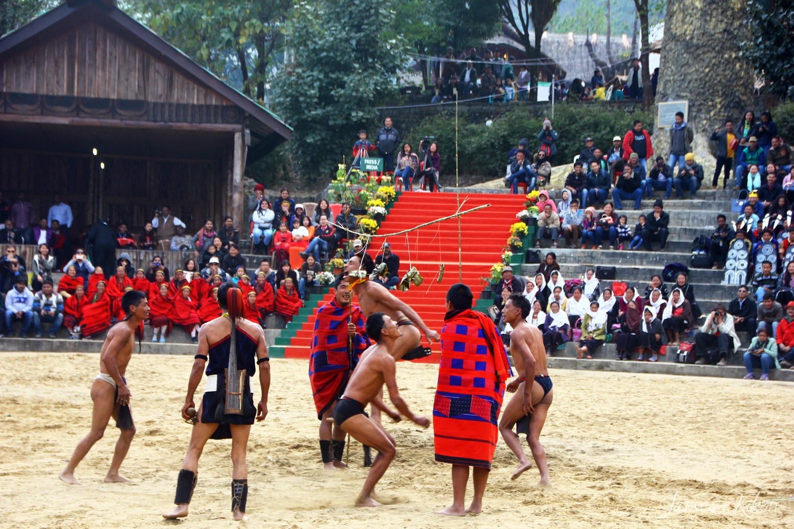 Chang Nagas playing games in traditional costumes at Nagaland Hornbill ...
