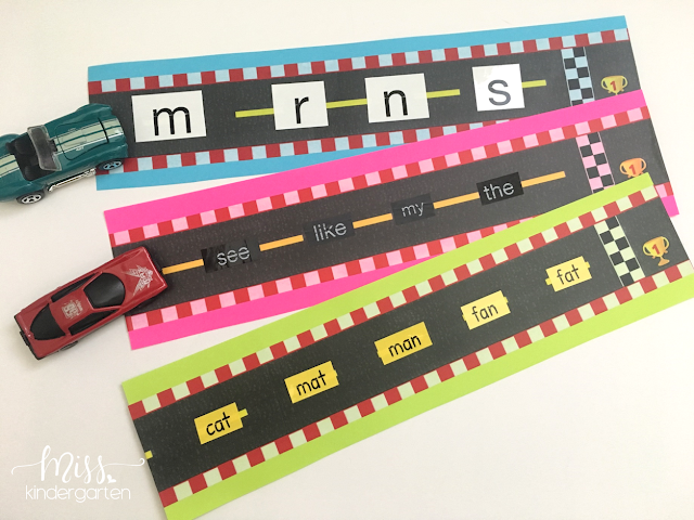 Race Track Reading with DYMO - Miss Kindergarten