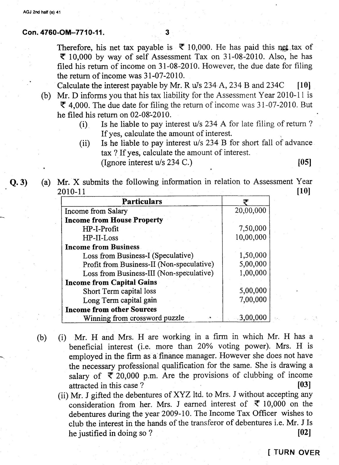 Question Papers Collection: TAXATION PAPER IV (DIRECT TAXES PAPER II) BAF
