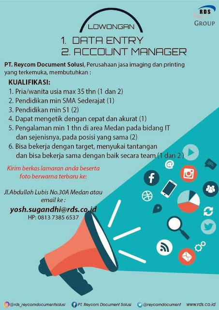 Lowongan Kerja Medan Terbaru di PT Reycom Document Solusi Lowongan Kerja Medan Terbaru di PT Reycom Document Solusi