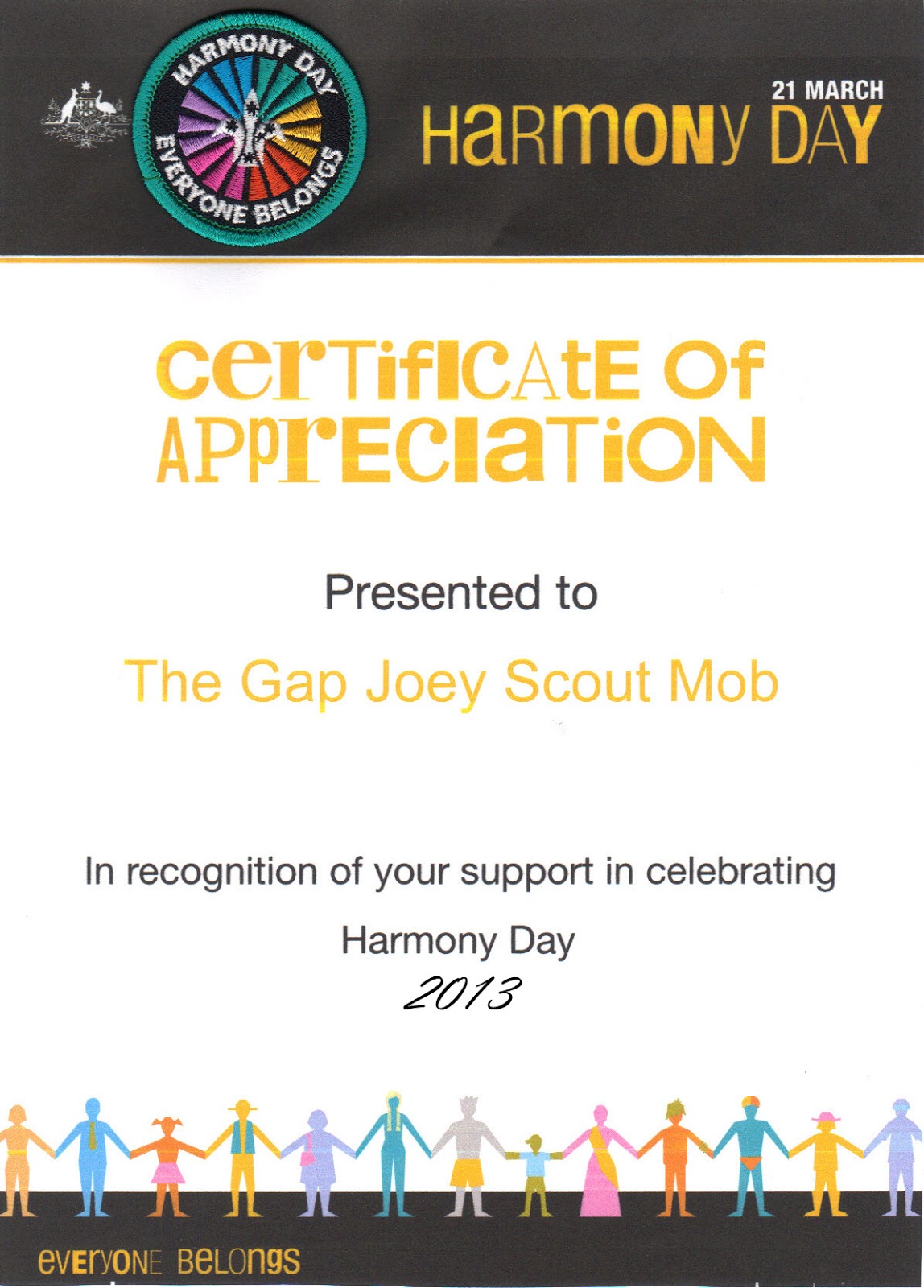 The Gap Joey Scout Mob: Harmony Day 2013