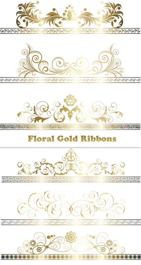 Quality Graphic Resources: Floral Gold Ribbons