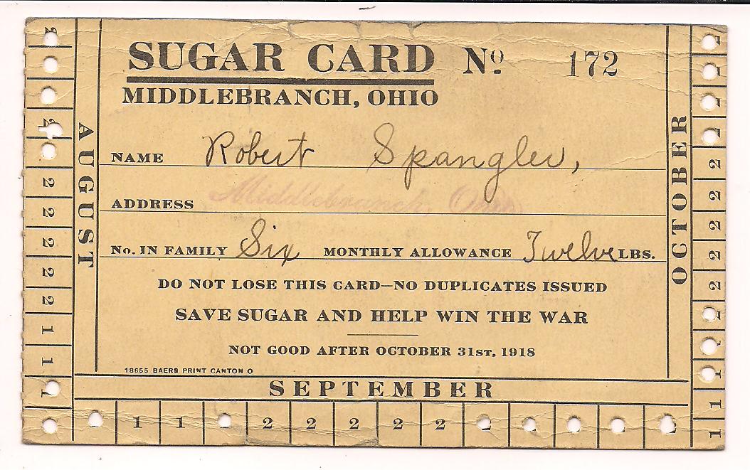 Judy's Postcards Plus: Vintage Sugar Ration Card WW1 Middlebranch Ohio ...