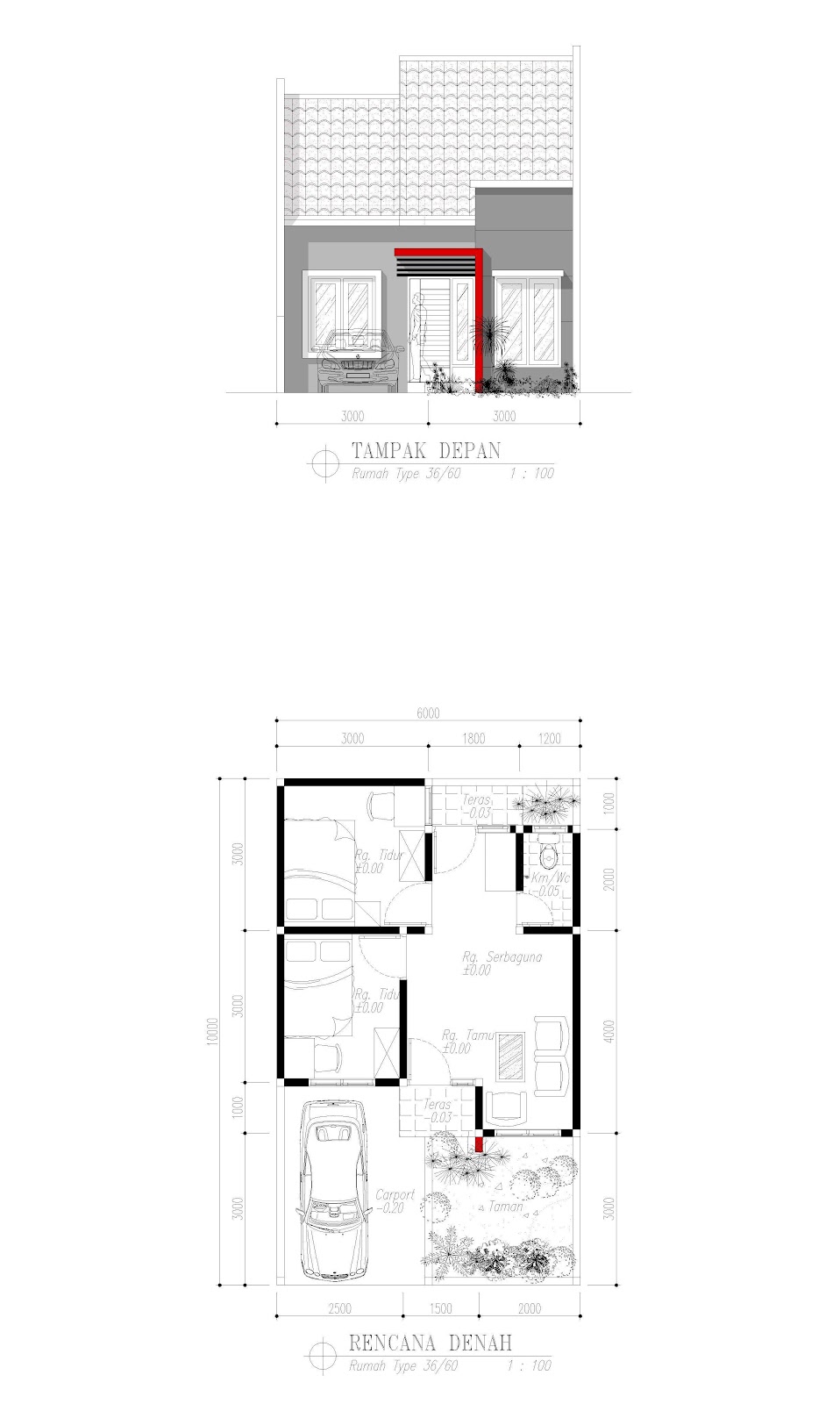 NEW DENAH RUMAH TYPE 60 3 KAMAR TIDUR - Denah