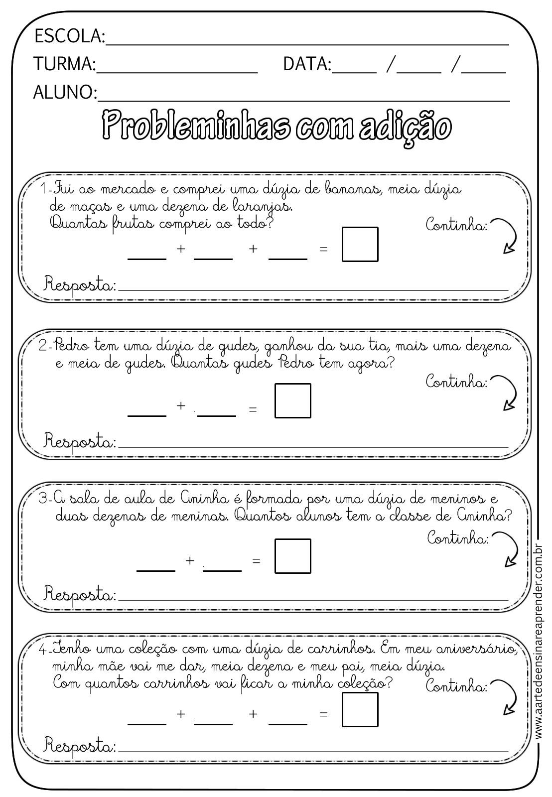 Probleminha De Adição 1 Ano - FDPLEARN