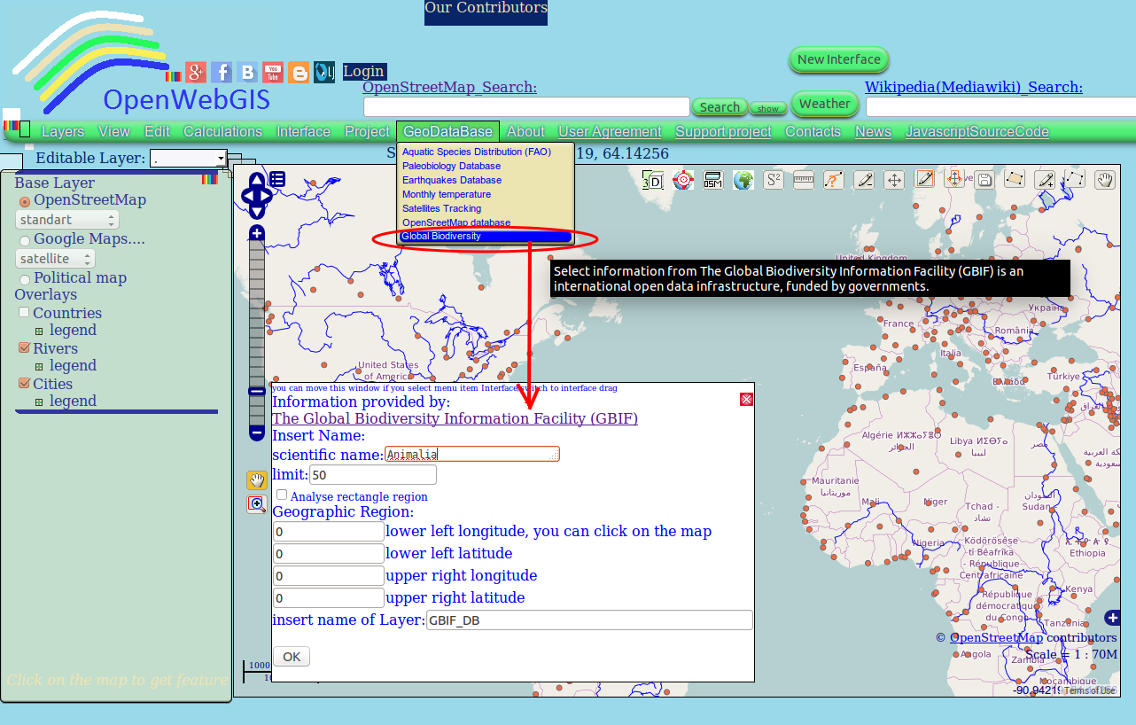 Openwebgis Is Free Online Gis New Feature Of Openwebgis Mapping Data From Gbif And New