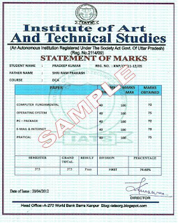 Institute Of Art And Technical Studies: MARKSHEET & CERTIFICATE