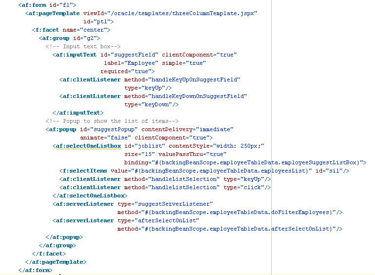 Custom Typeahead / autosuggest Search in ADF