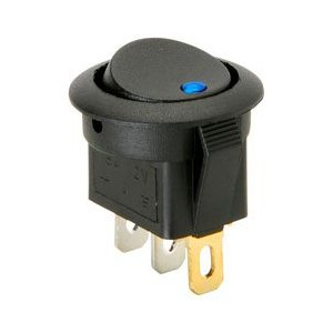 Automotive: SPST Automotive Round Rocker Switch w/Blue LED 12V
