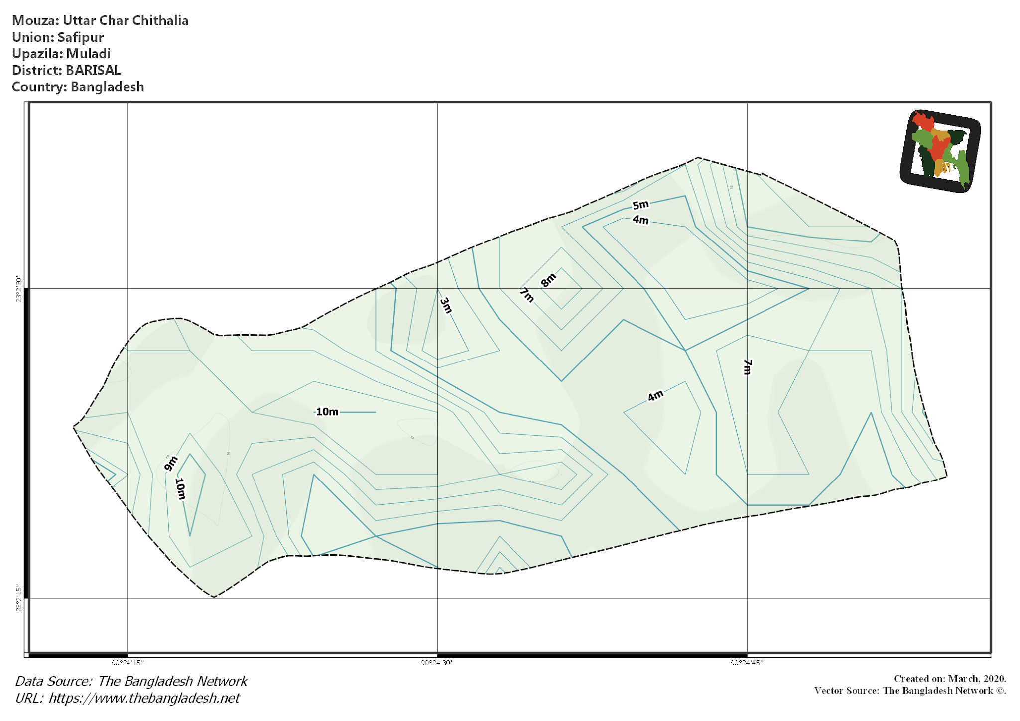 Map of Uttar Char Chithalia Mouza, Muladi, Barisal