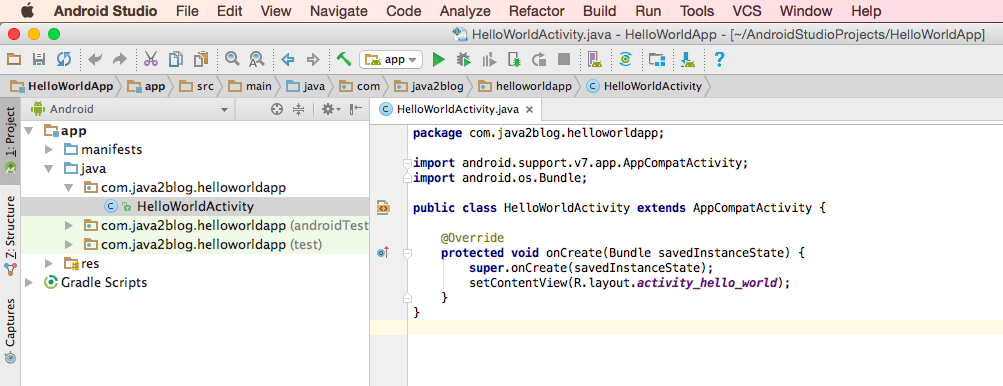 Android Hello world example using Android Studio - Java2Blog