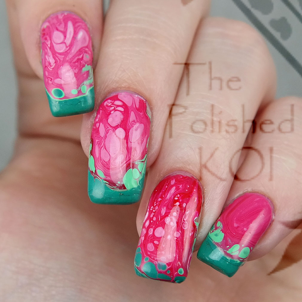 The Polished KOI: Watermelon Fluid Nail Art ft. Sinful Colors Redrum