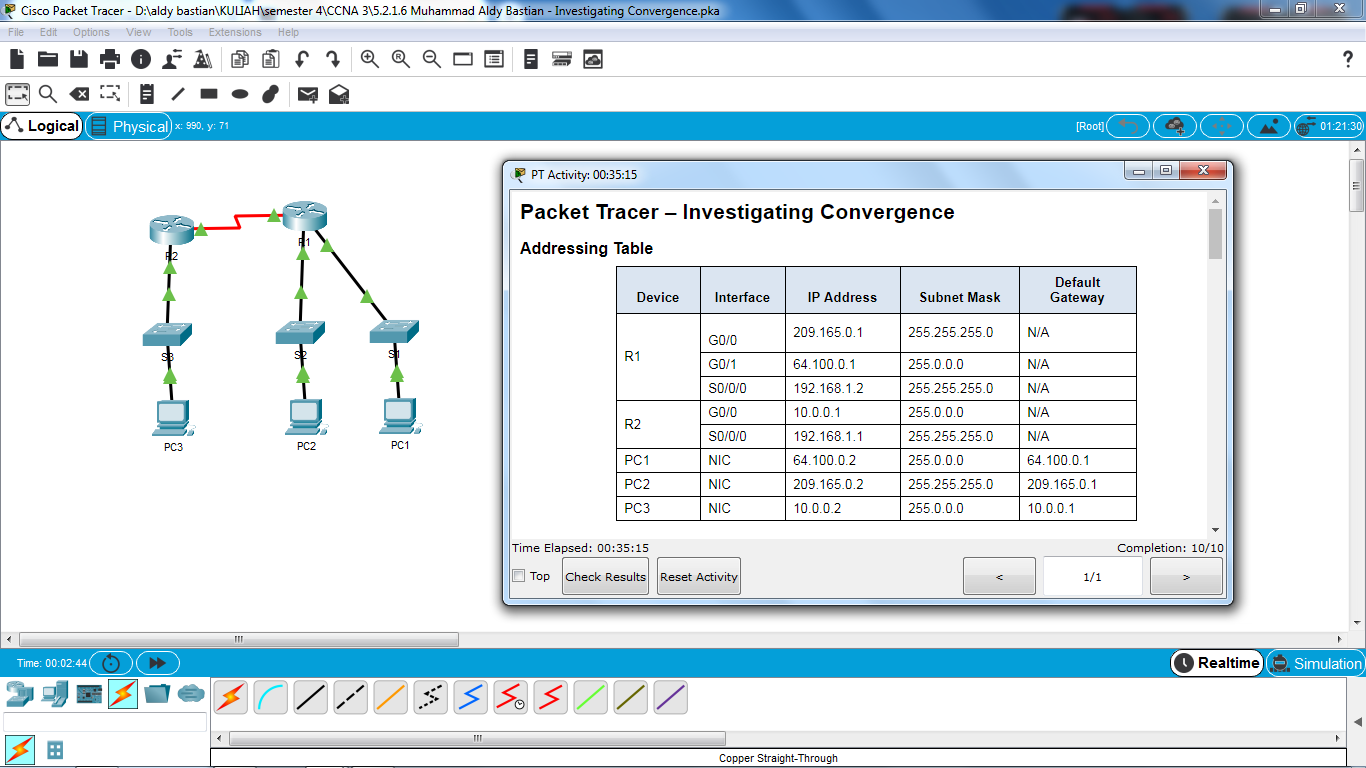 5.2.1.6 Packet Tracer - Investigating Convergence