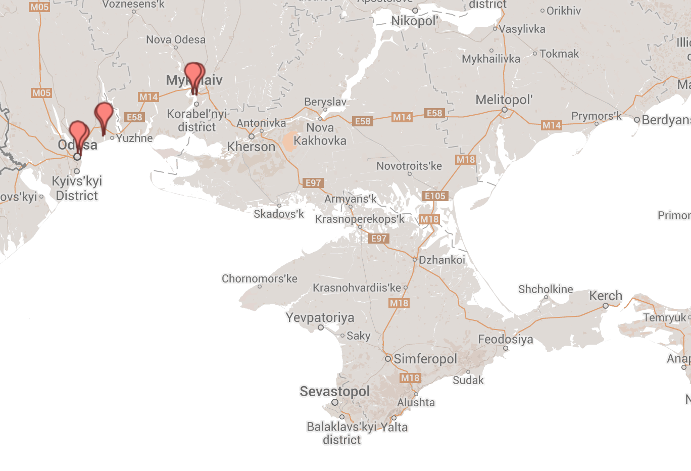 Map of Ukraine's Primary Grain Export Facilities