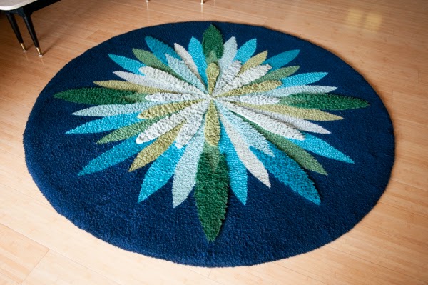 heygreenie: Vintage 60's LARGE Hand Hooked 80"ROUND RUG Blues/Greens ...