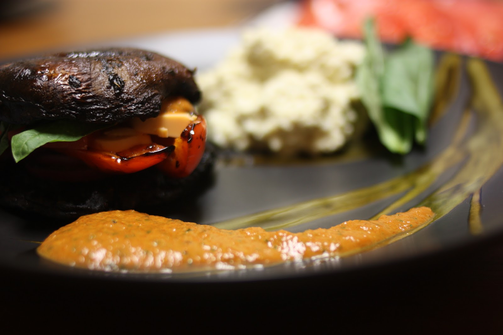 A House Full of Health: Portobello Stack with Roasted Red Pepper Coulis