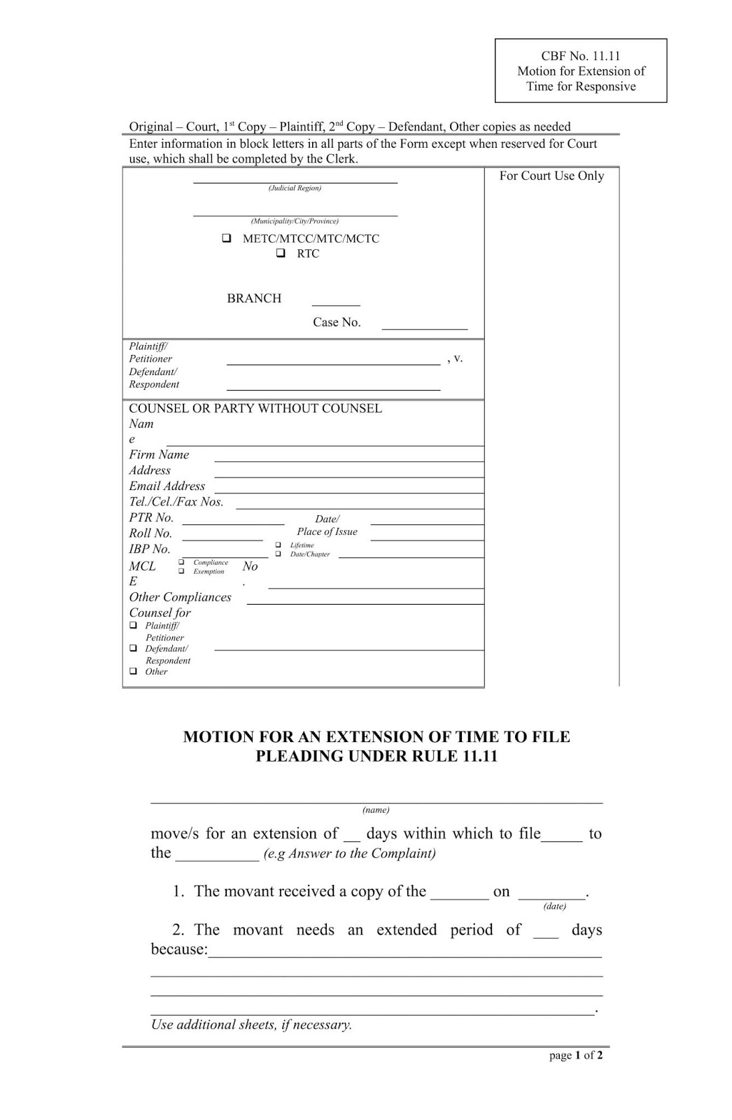 A Tired Future Attorney: Motion for Extension of Time for Responsive ...
