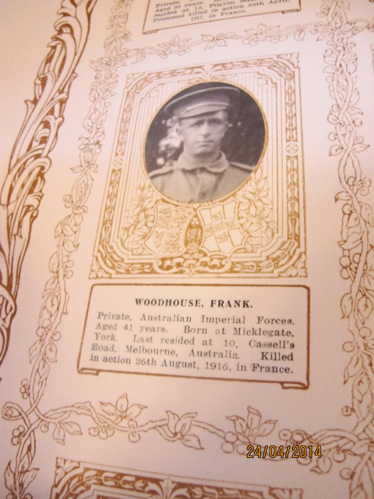 Herbert Harold Worley from York died in World War 1: Frank Woodhouse