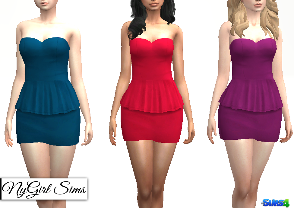 NyGirl Sims 4: Strapless Peplum Mini Dress