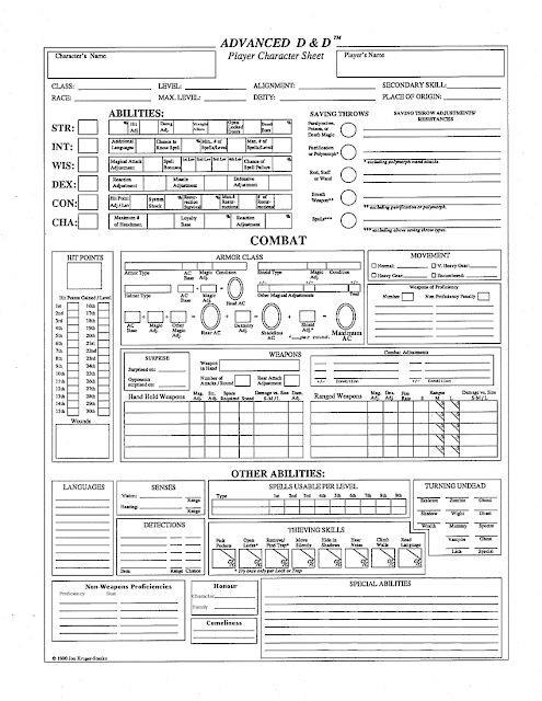 Custom 1st Edition AD&D Character Sheet - Jade Gaming News