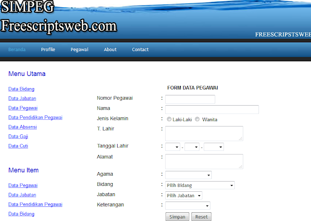 Scripts PHP - Sistem Informasi Kepegawaian Simpeg Berbasis Web - FREE ...