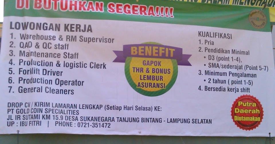 Legal Career : PT Gold Coin Indonesia