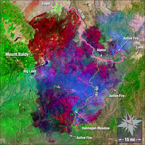 Arizona Geology: Satellite view of Wallow fire