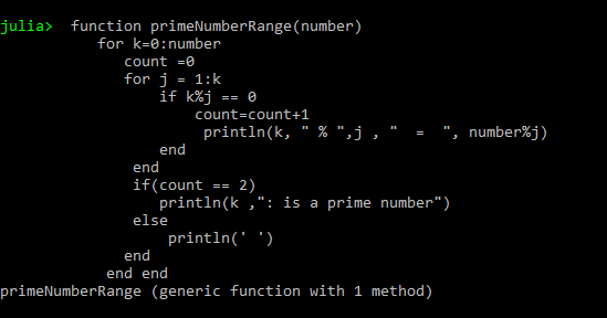 Julia Tutorial For Beginners program to print range of prime number