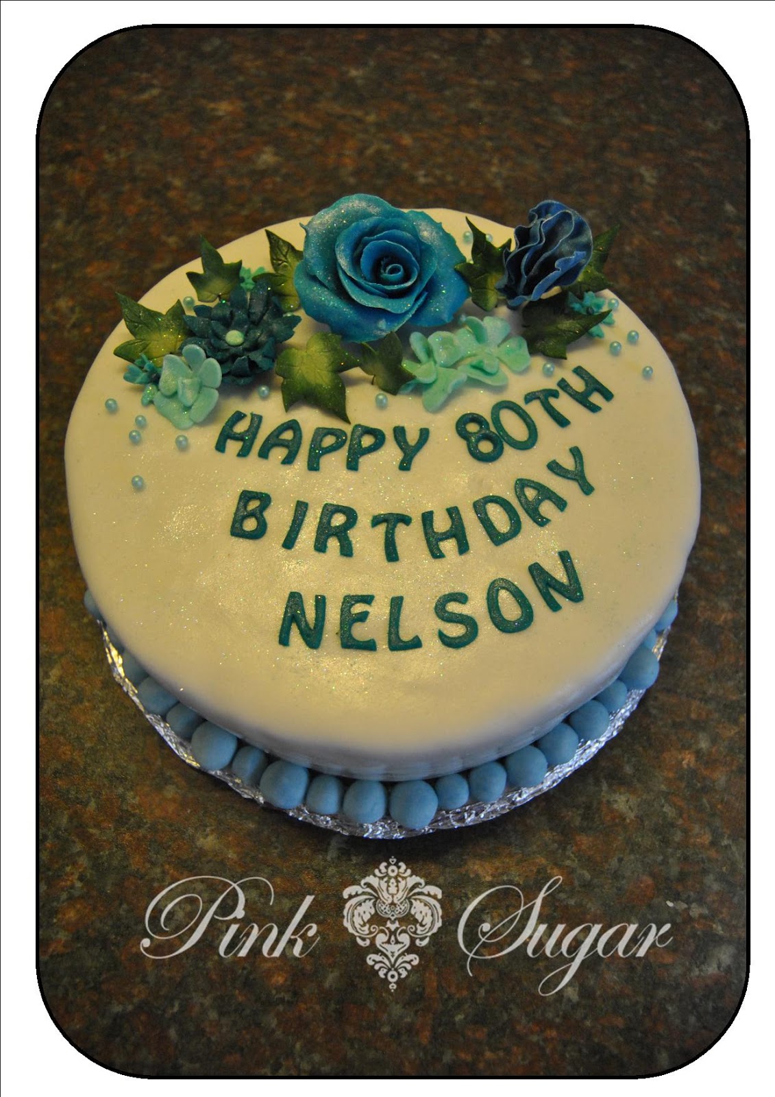 Pink Sugar: Blue Flower 80th Birthday Cake for Nelson...
