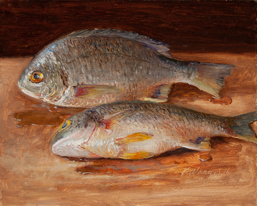 Wang Fine Art: fish still life painting original realism