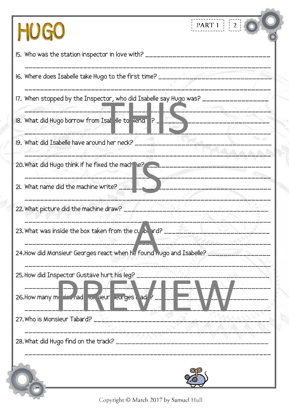 Hugo (2011) - Movie Comprehension Questions + Activities - Answer Key ...