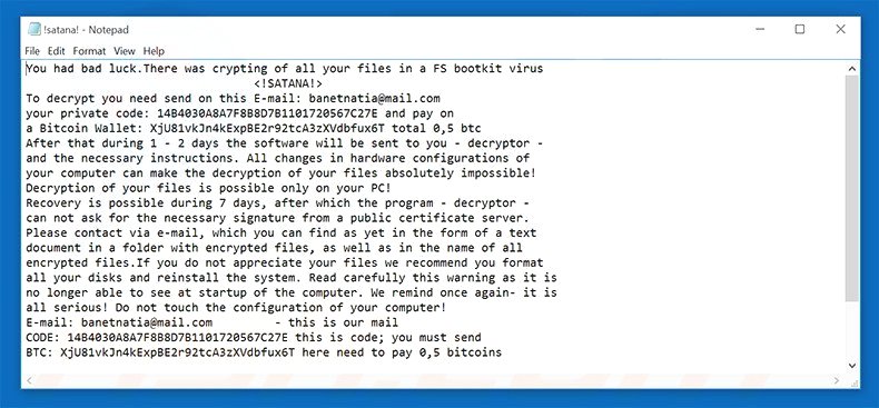 Шифровальщики-вымогатели The Digest "Crypto-Ransomware": Satana