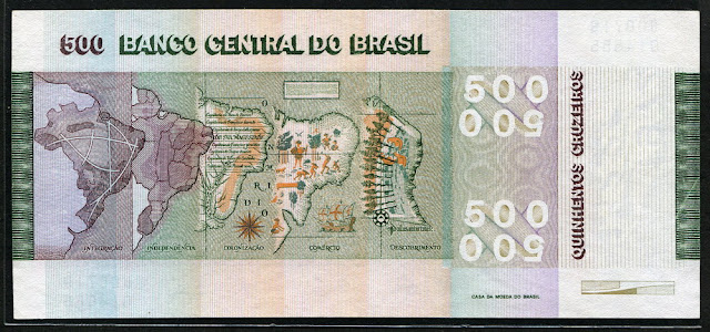 Brazilian banknotes 500 Cruzeiros Brazilian Commemorative banknote ...