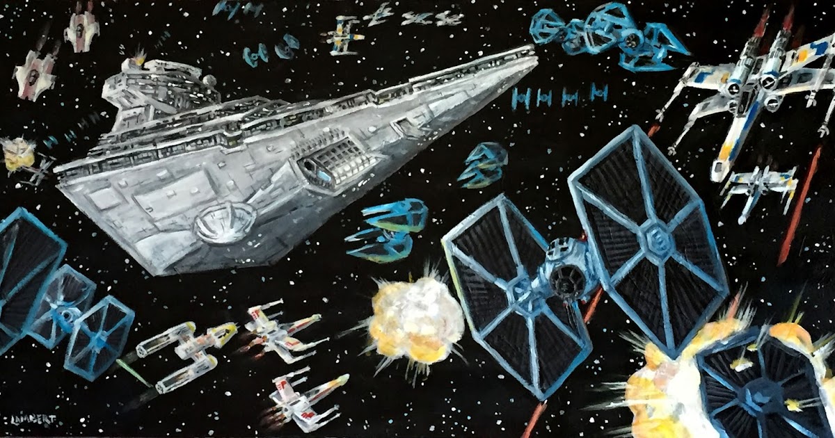 Philip Lambert Art: Star Wars Space Battle - Acrylic Painting