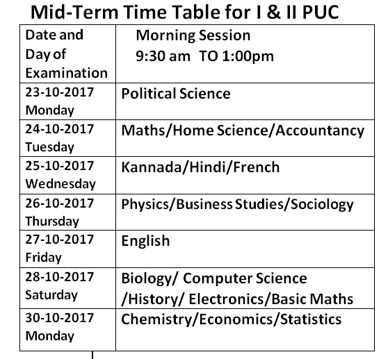 Indo Asian Academy PU Co-Ed College: Mid-Term Examination Time Table ...
