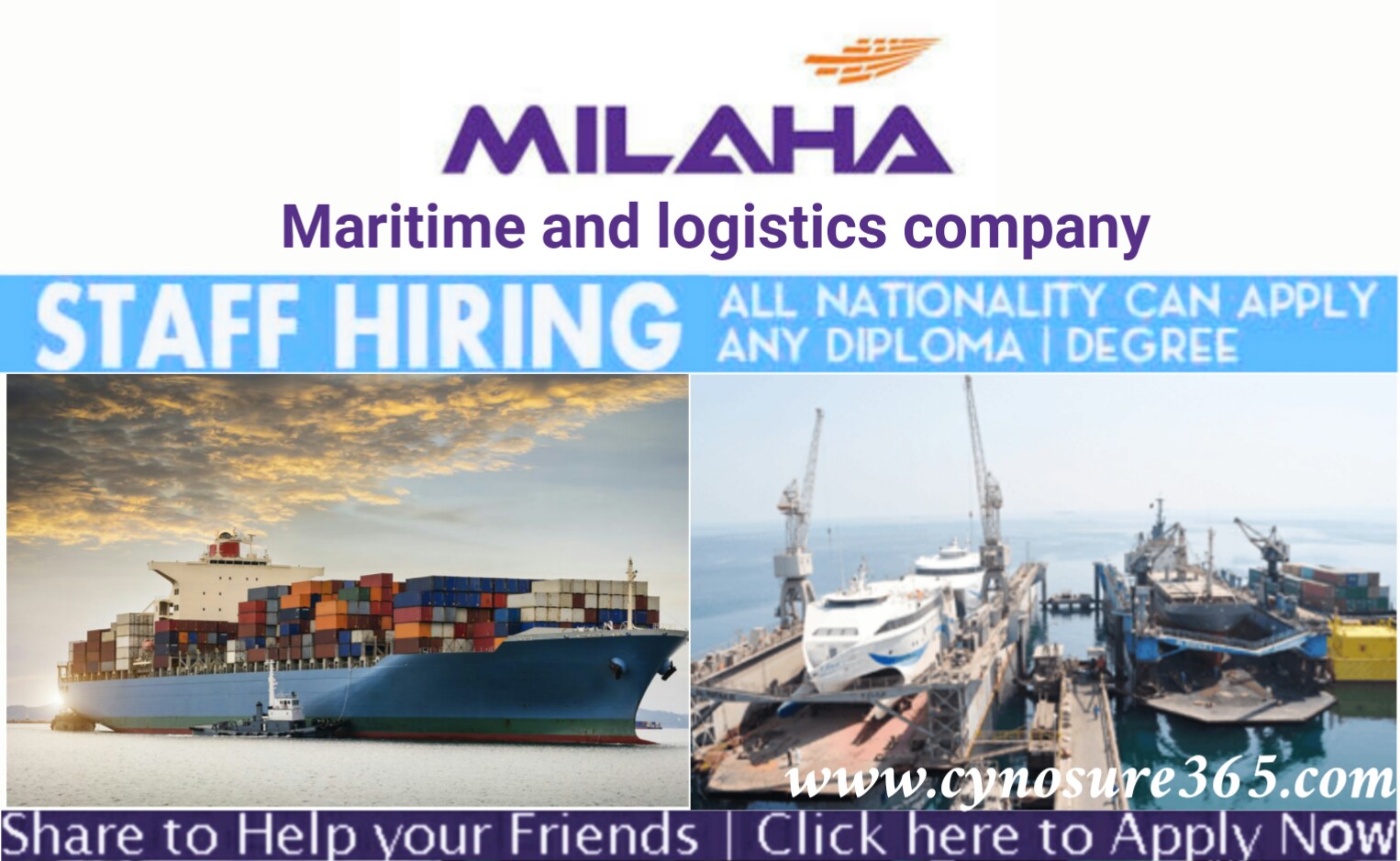 MILAHA MARITIME AND LOGISTICS COMPANY JOB VACANCIES - CYNOSURE365