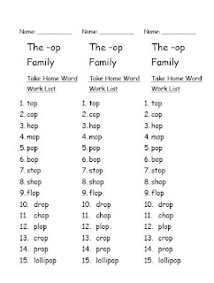 Classroom Freebies Too: Fern Smith's The -op Family Spelling Lists & Tests