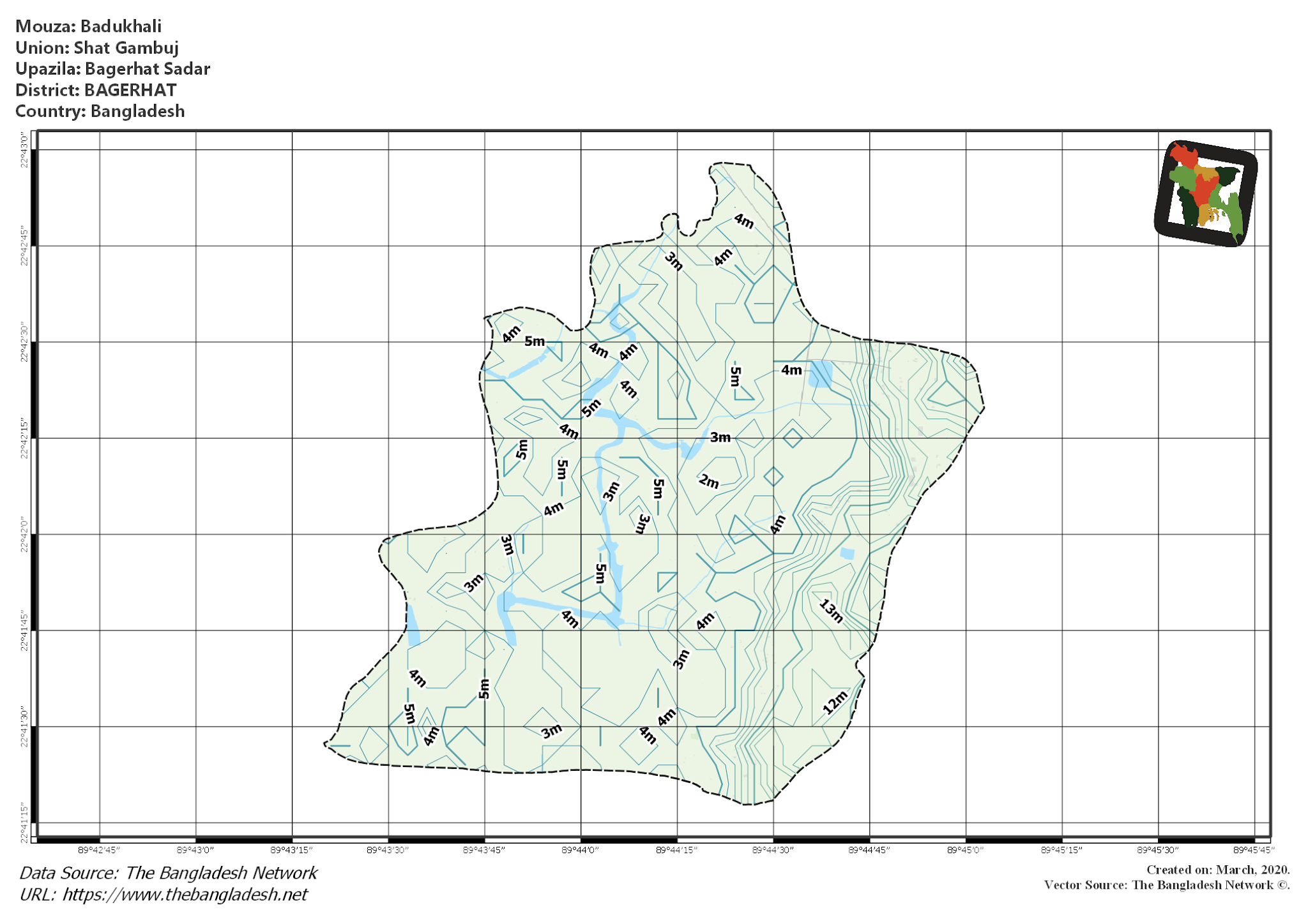 Map of Badukhali Mouza, Bagerhat Sadar, Bagerhat