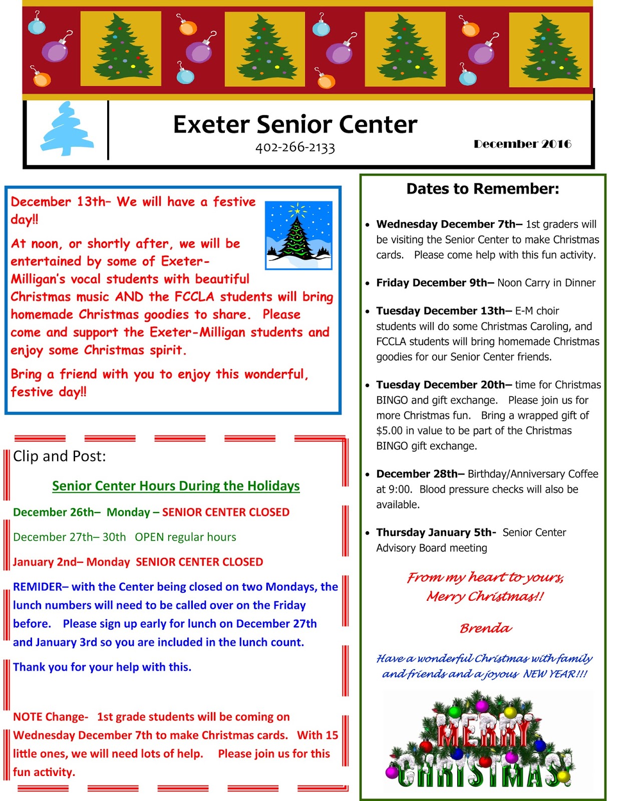 Village of Exeter: Exeter Senior Center Newsletter