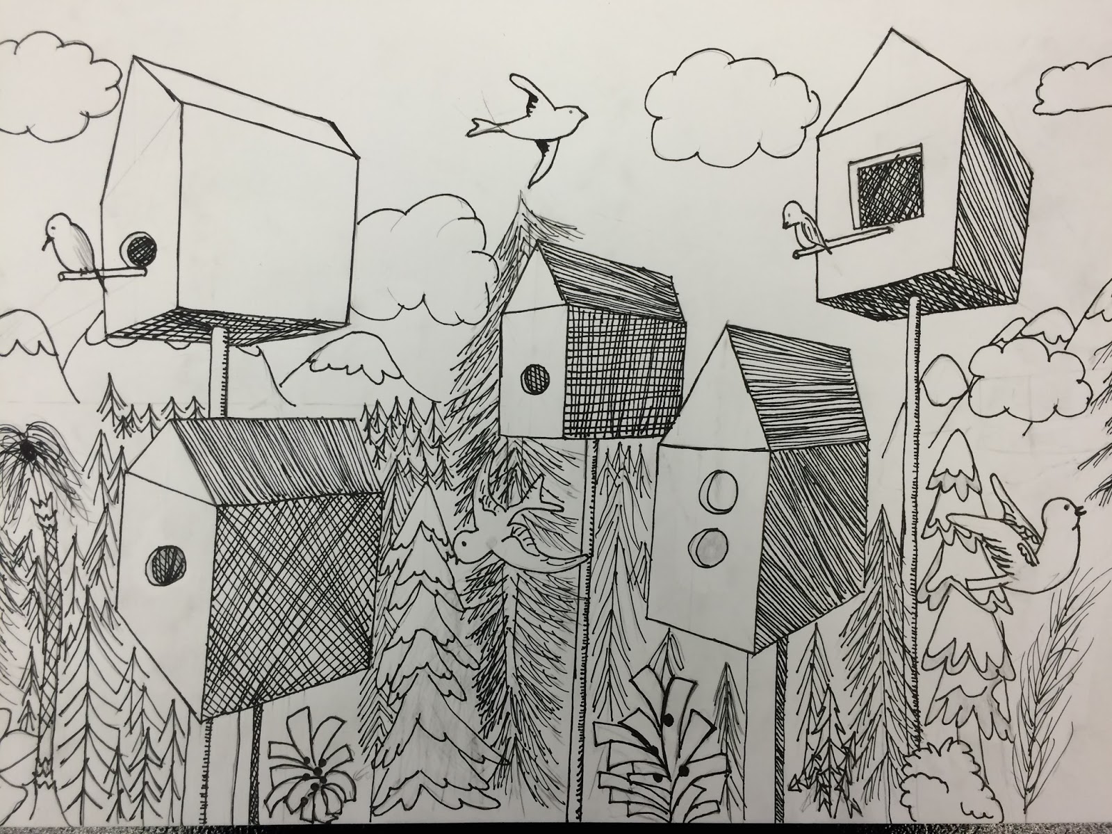 Mrs. Wille's Art Room: Bird houses in 2 point perspective